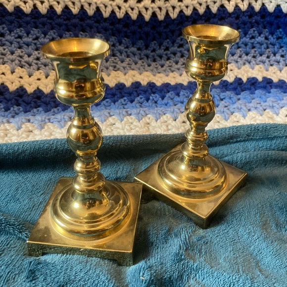 Accents | Set Of Two Shiny Gold Metal Candlesticks | Poshmark